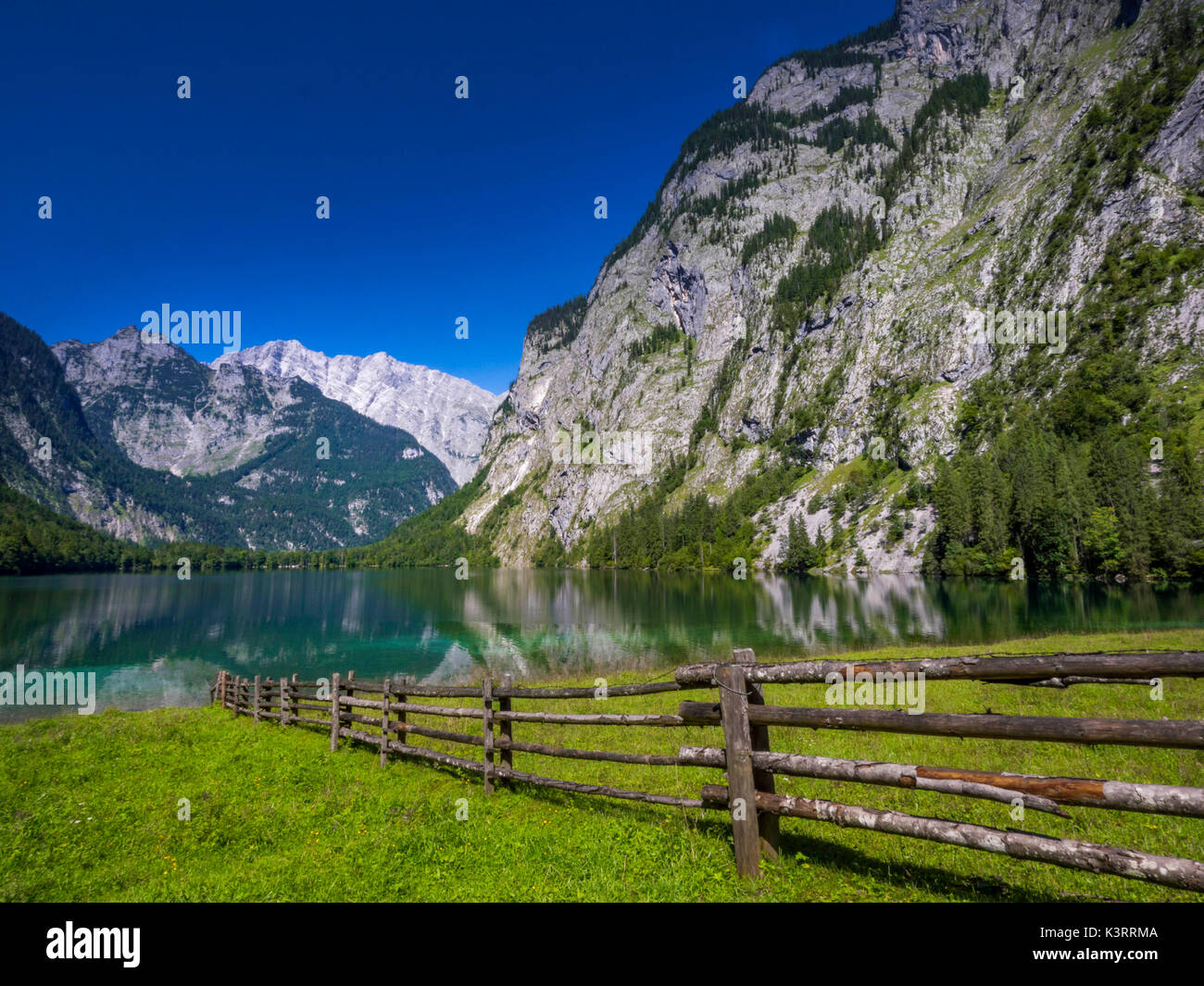 View of the Obersee Lake behind the Watzmann massif, Salet am ...