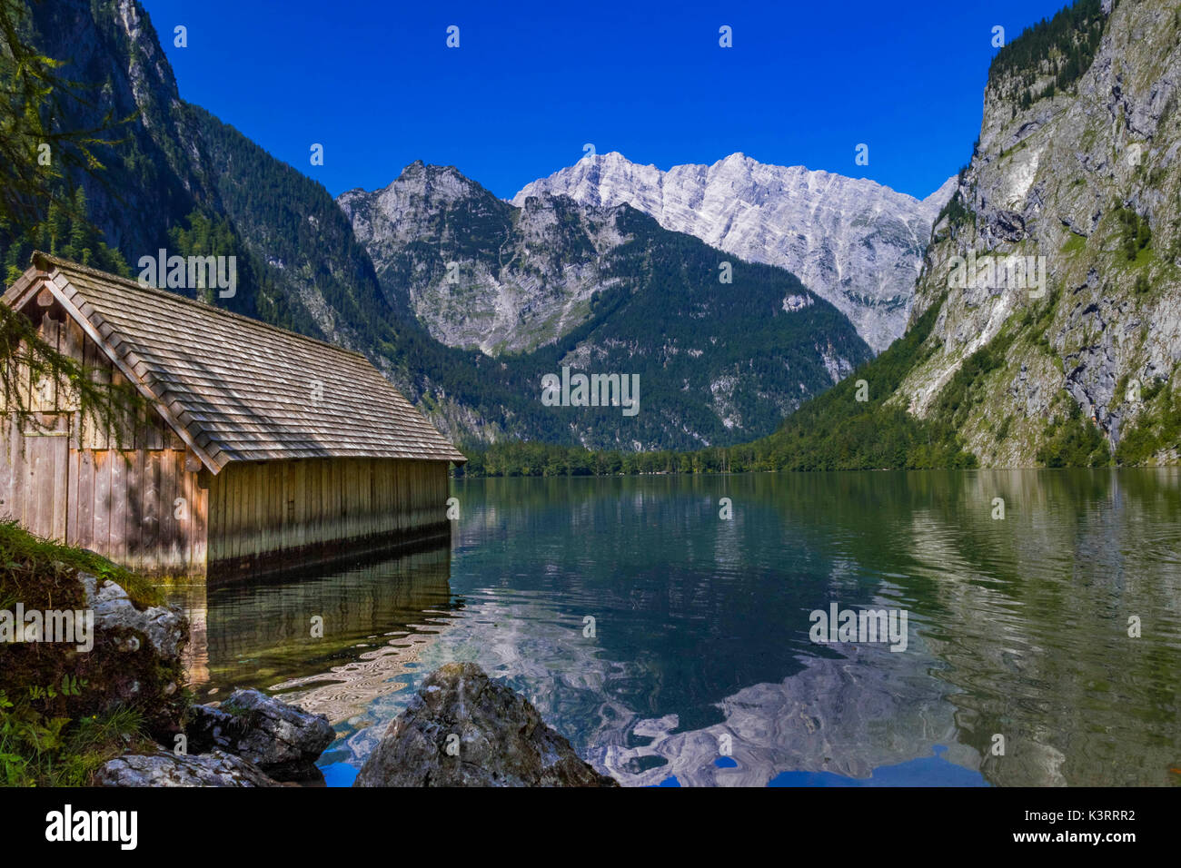 View of the Obersee Lake behind the Watzmann massif, Salet am ...