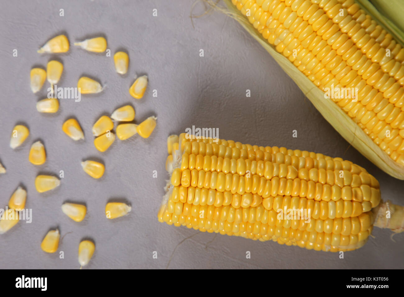 Fresh corn on cobs on texture background, closeup, top view Stock Photo ...