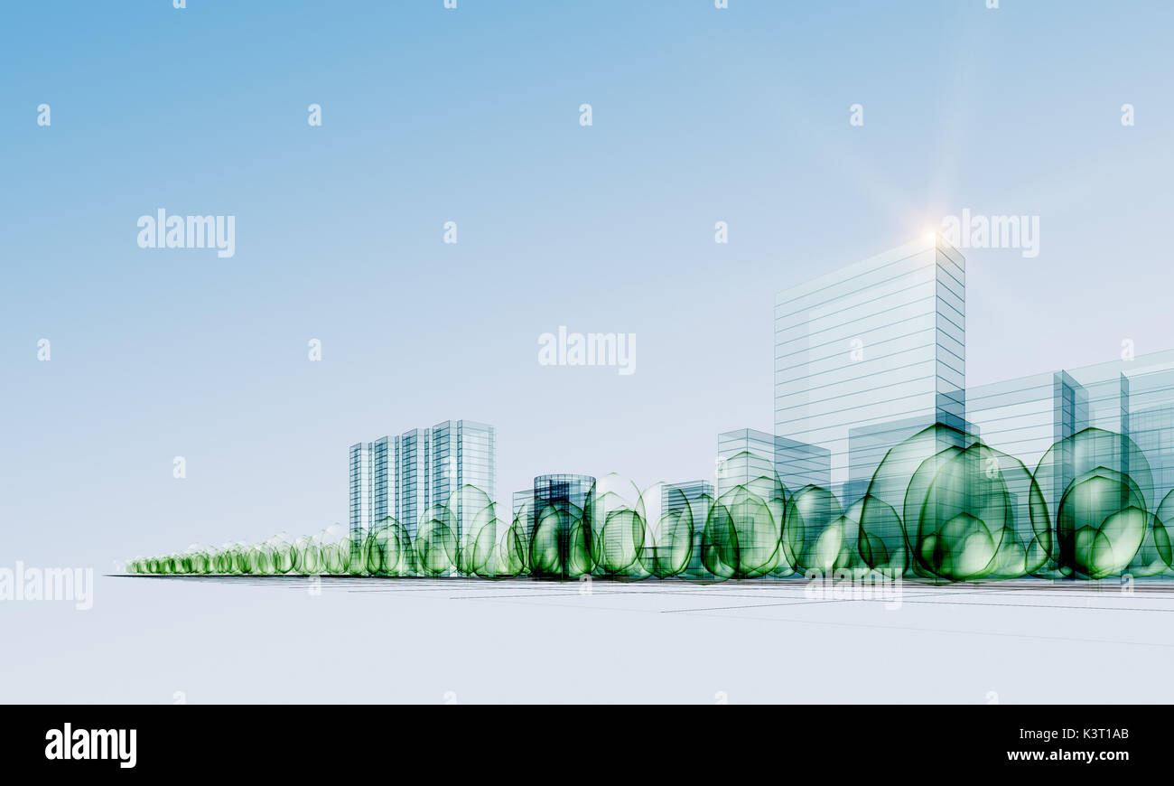 Modern city 3d rendering Stock Photo - Alamy
