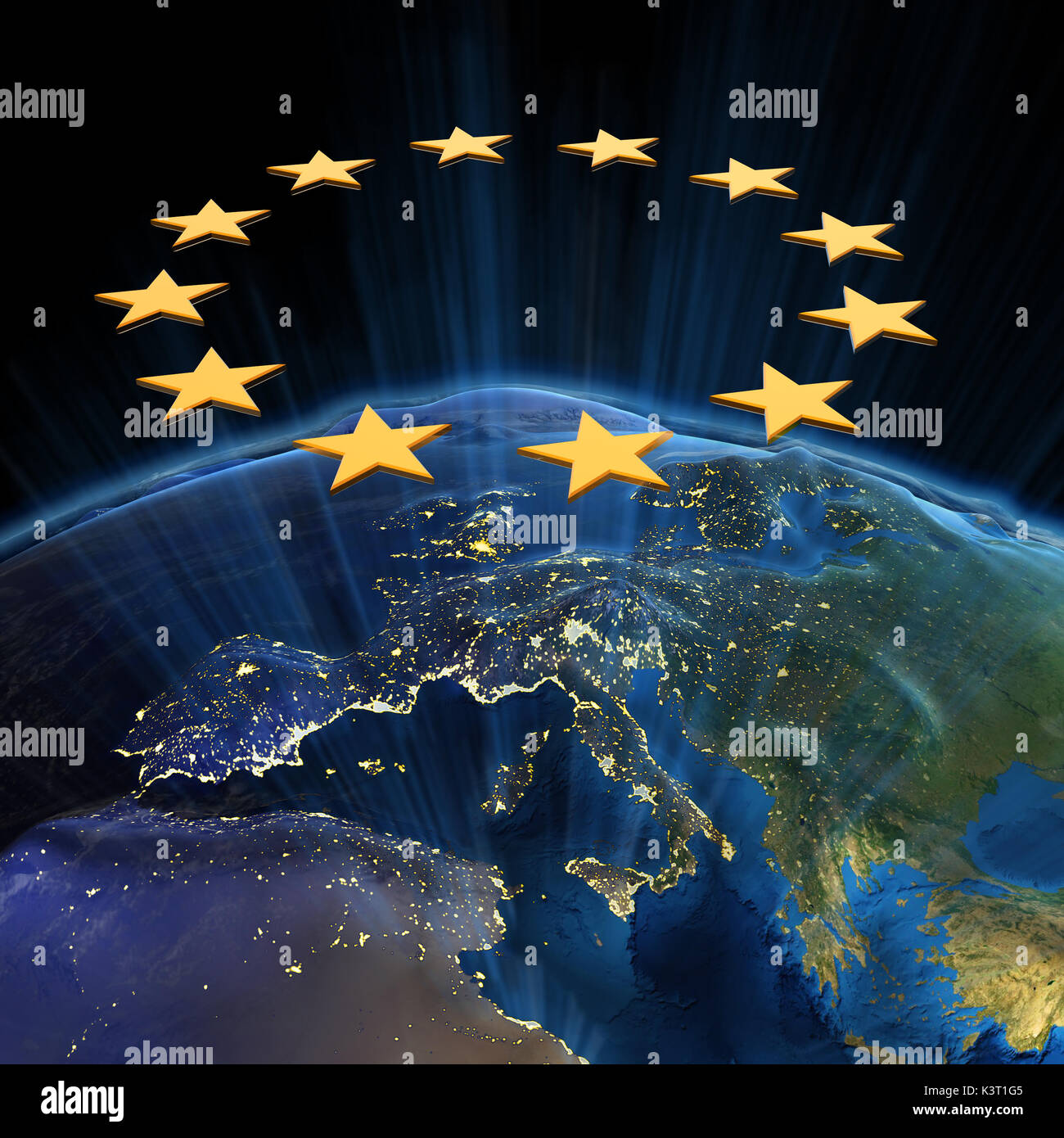 European Union at night 3d rendering Stock Photo - Alamy