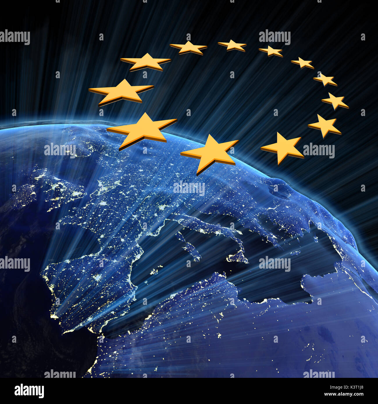 European Union city lights 3d rendering Stock Photo - Alamy