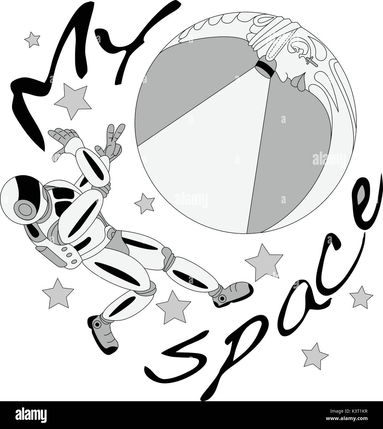 Spaceman and crescent moon. Space explorer. Cosmic illustration for T ...