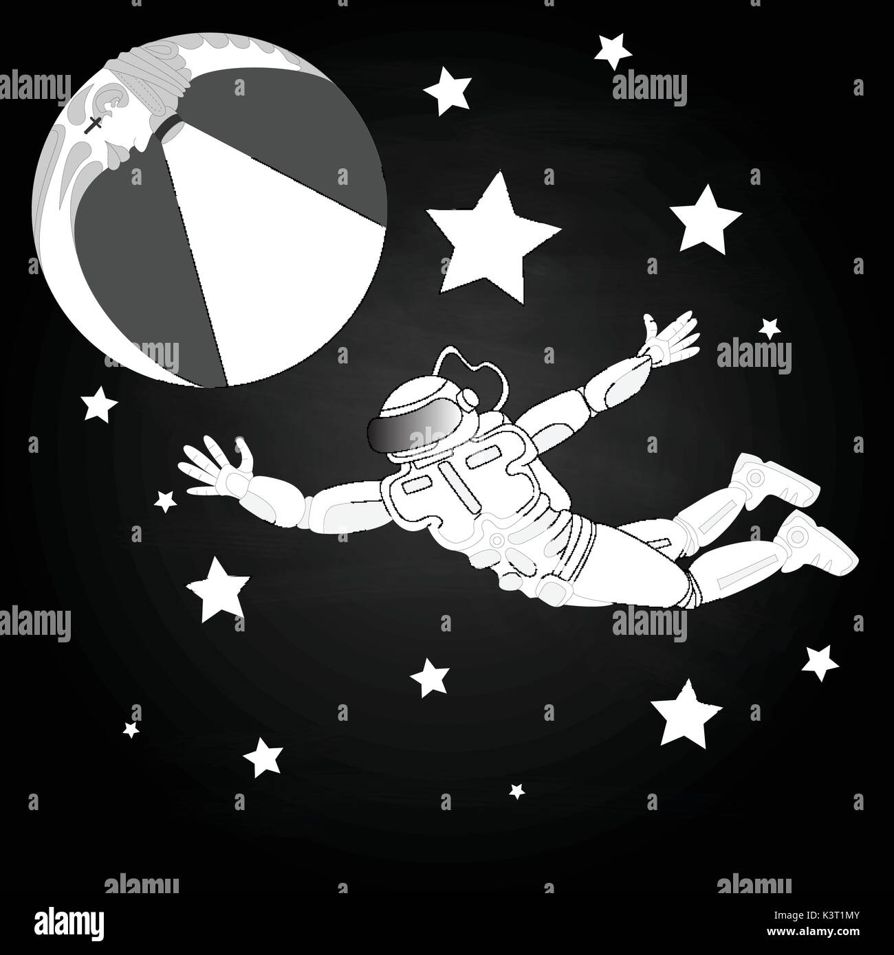 Spaceman and crescent moon. Space explorer. Cosmic illustration for T ...