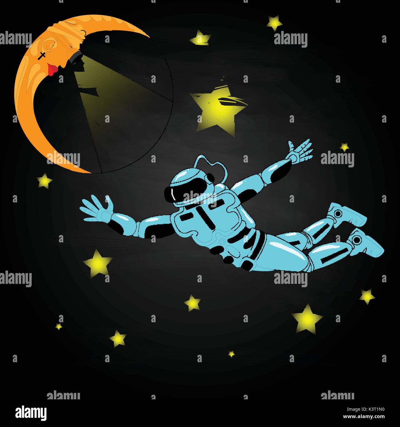 Spaceman and crescent moon. Space explorer. Cosmic illustration for T ...