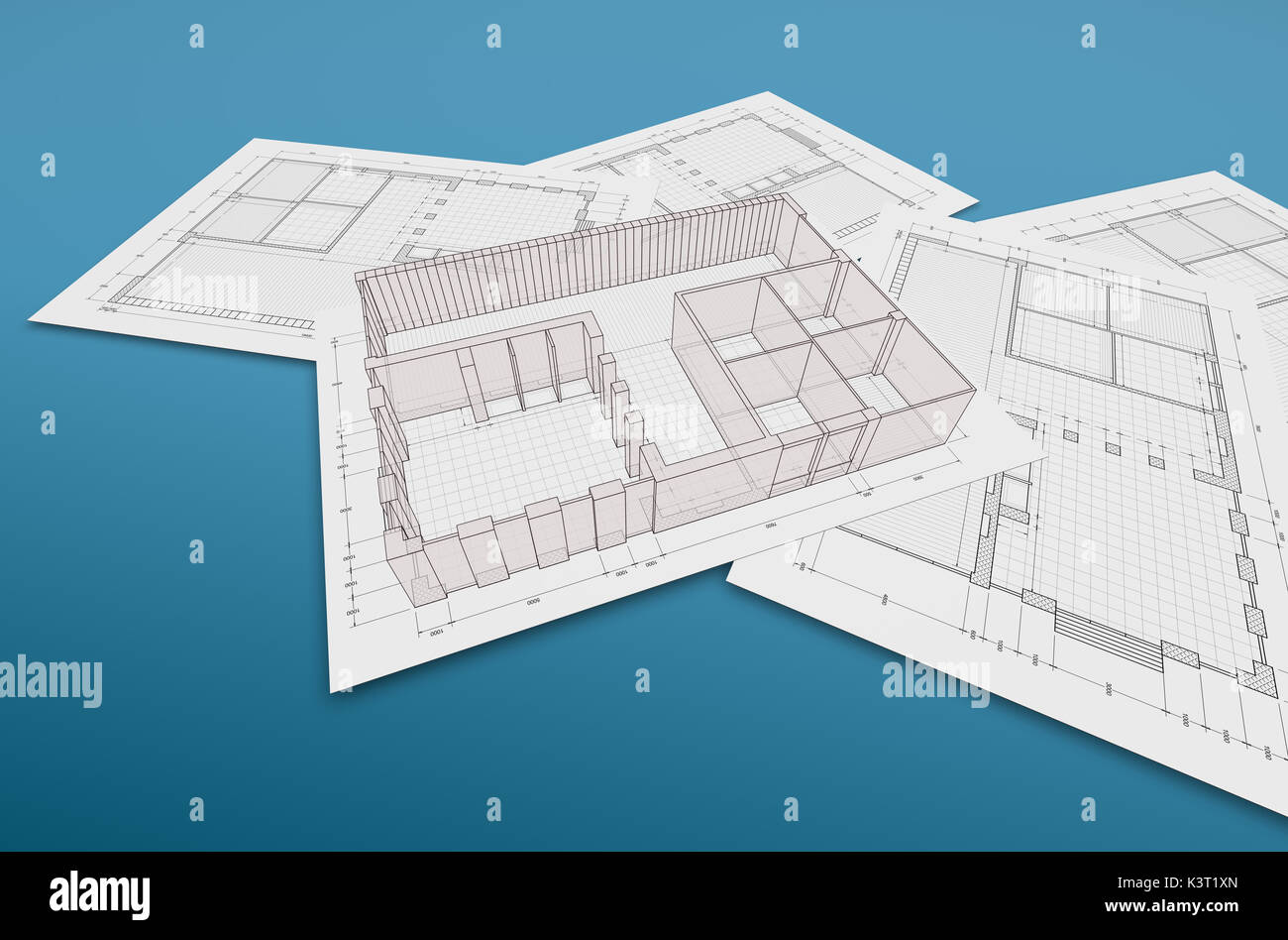 Blueprint on blue 3d hi-res stock photography and images - Alamy
