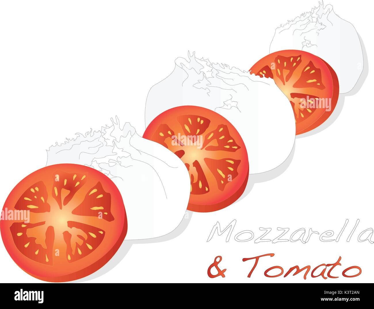 Mozzarella and tomato sliced illustration set Stock Vector Image & Art ...