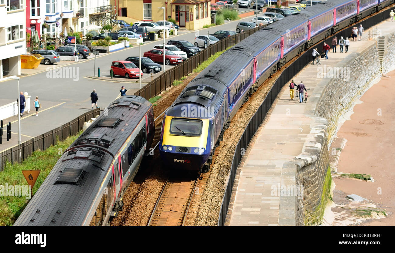 High speed trains passing each other at Dawlish, South Devon Stock Photo - Alamy
