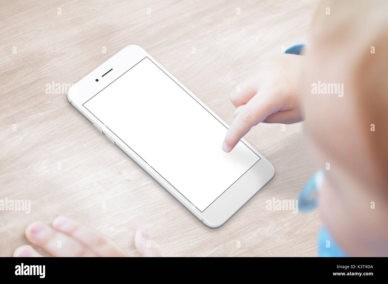 Baby use smart phone with isolated screen for app presentation. Mobile ...
