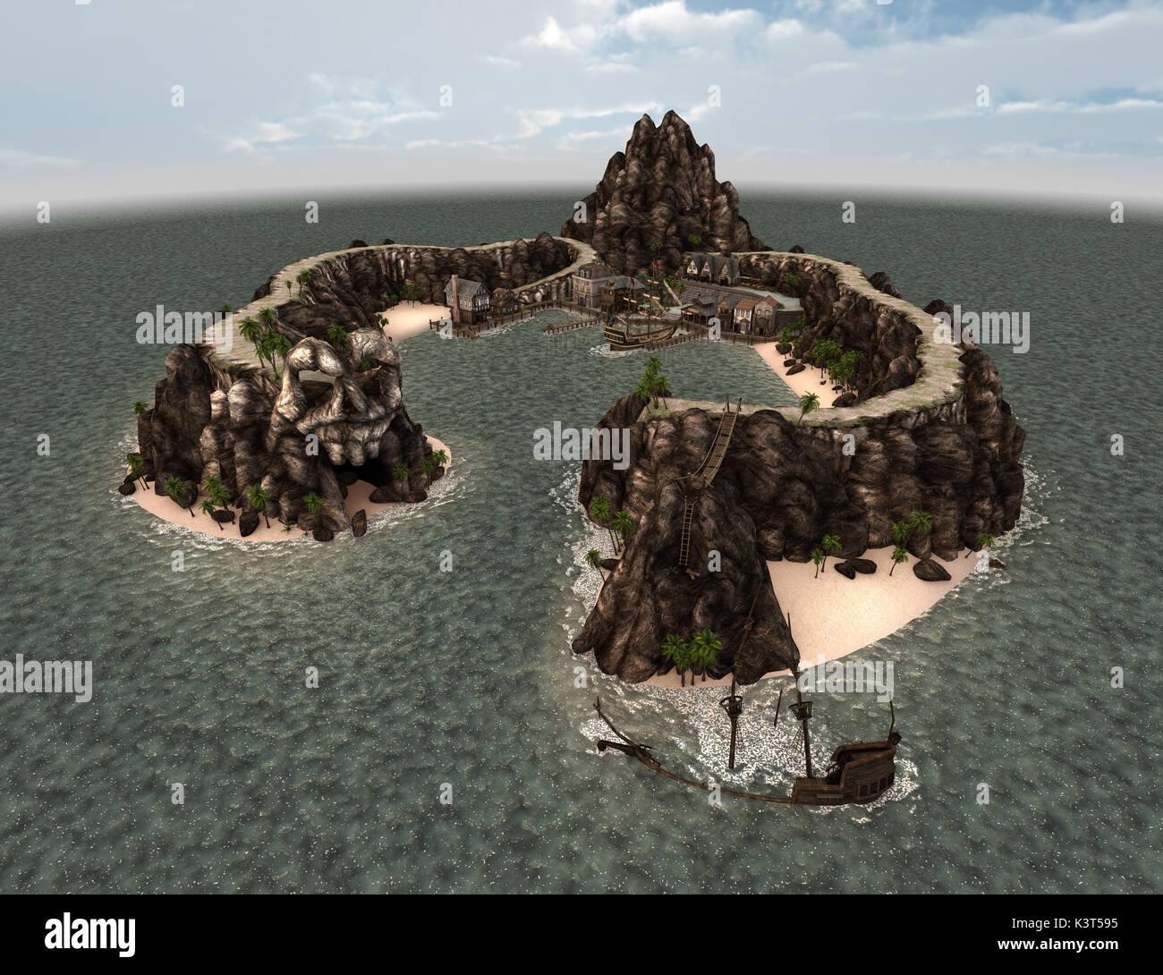 3D rendering of a pirate treasure island Stock Photo - Alamy
