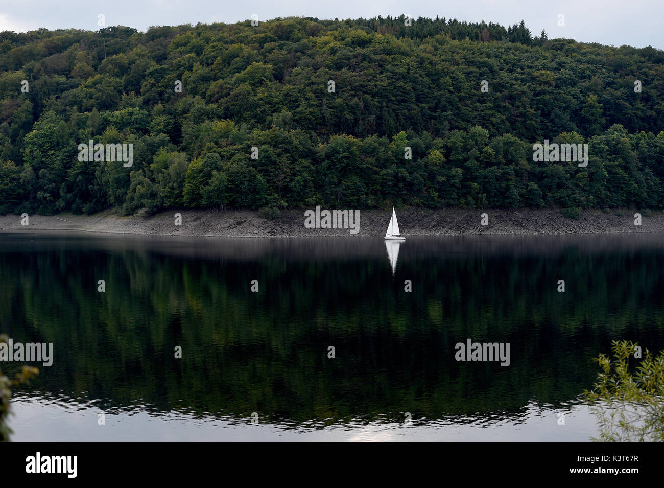 Heimbach, Germany. 3rd Sep, 2017. A sailing boat can be seen on the ...