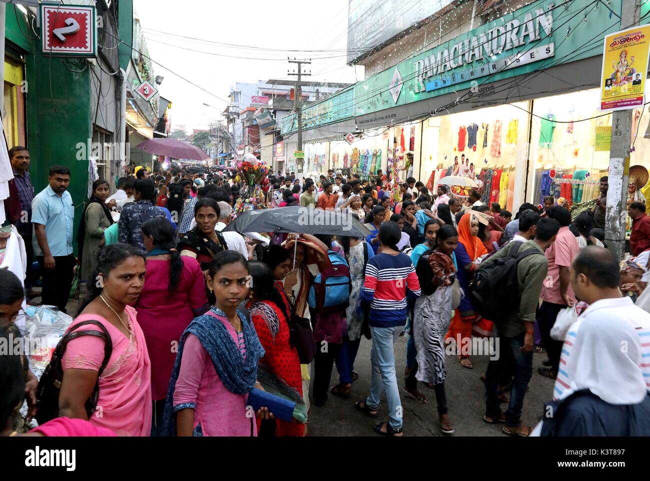KERALA, INDIA - SEPTEMBER 3: People busy in shopping on the occasion of ...