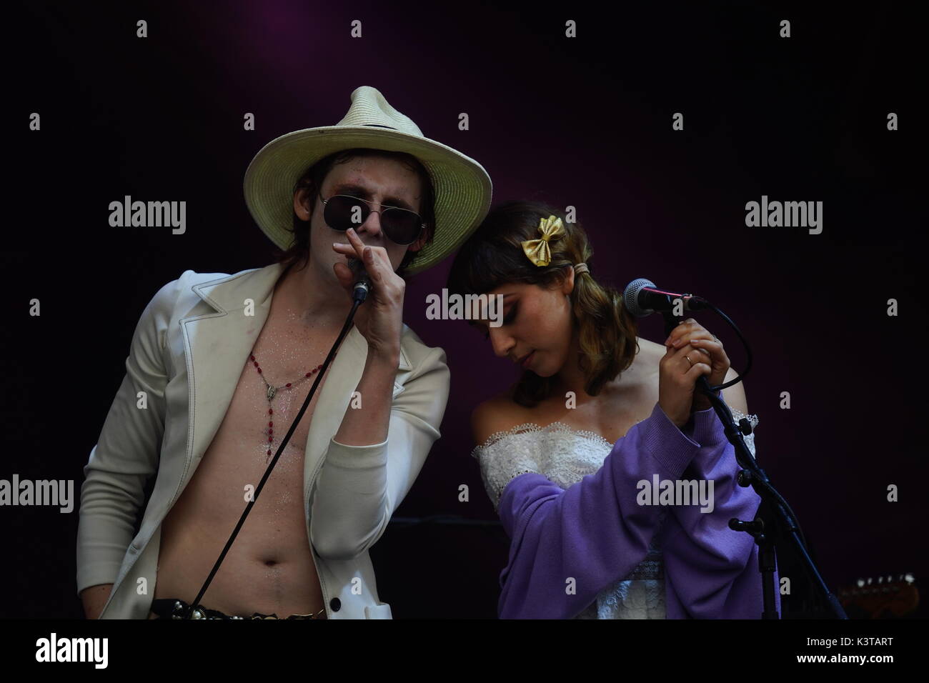 Dorset, UK. 3rd Sep, 2017. Sam France of Foxygen performing live on the ...