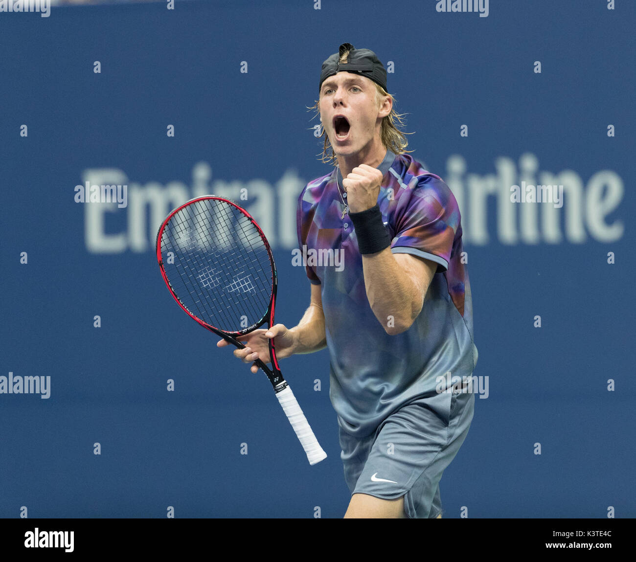 New York, NY USA - September 3, 2017: Denis Shapovalov of Canada reacts during match against ...