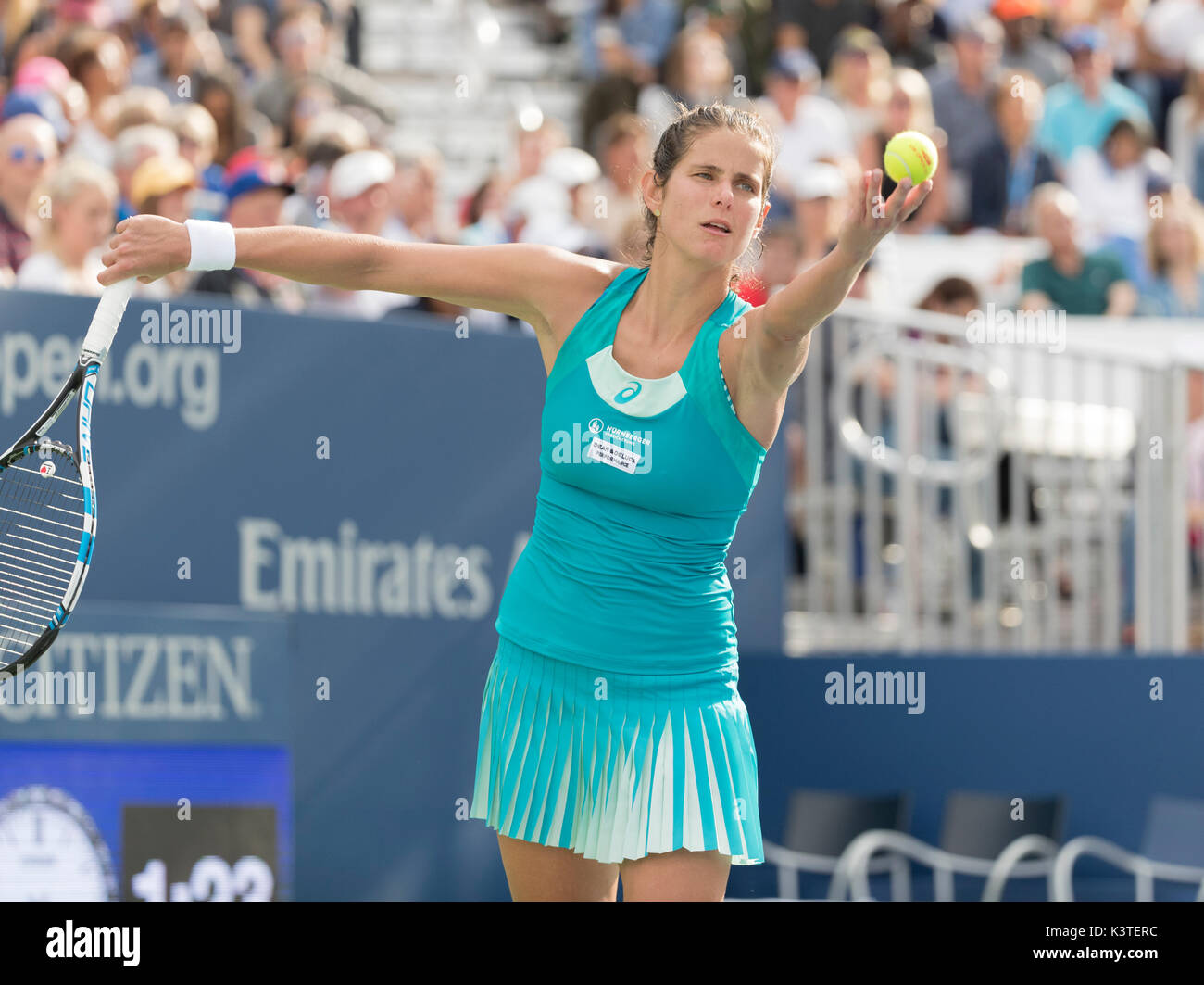 New York, NY USA - September 3, 2017: Julia Goerges of Germany serves ...