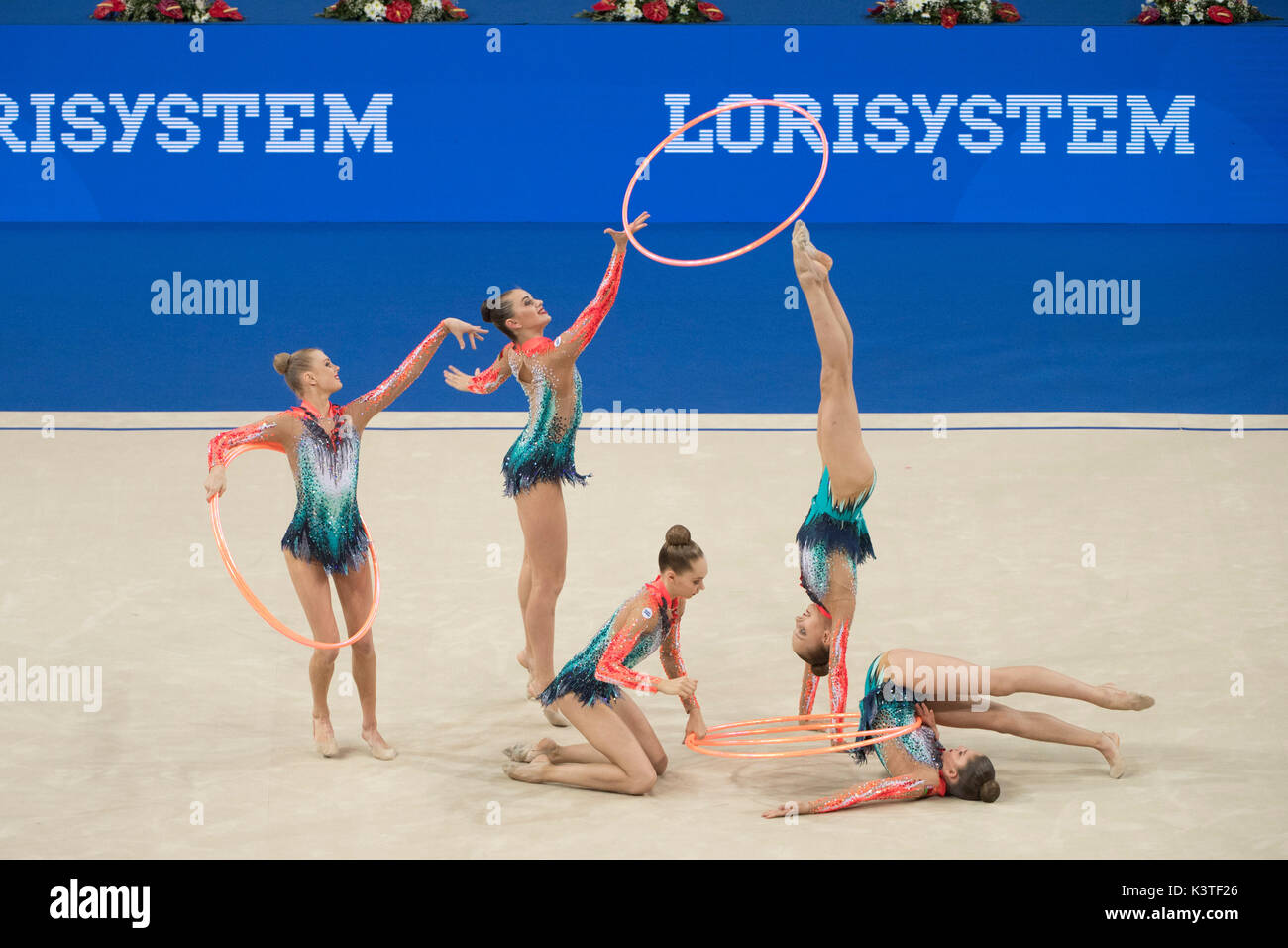 Pesaro, Italy. 3rd Sep, 2017. Belarus team group (BLR) Rhythmic ...