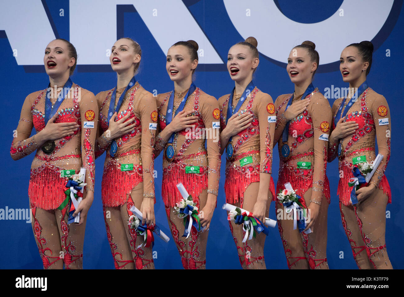 Pesaro, Italy. 3rd Sep, 2017. Russia team group (RUS) Rhythmic ...