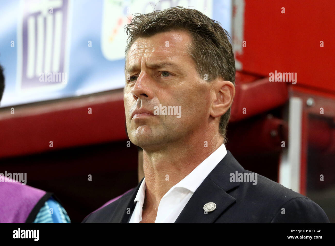 Athens, Greece. 03rd Sep, 2017. Greece coach Michael Skibbe seen during ...