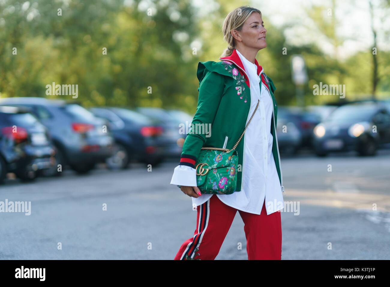 Blogger Janka Polliani posing outside the Saks Potts runway show during ...