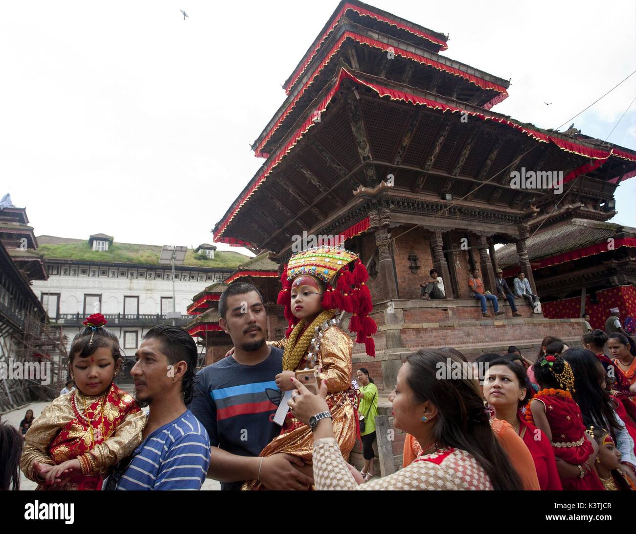 Kathmandu, Nepal. 4th Sep, 2017. A girl dressed as living goddess ...