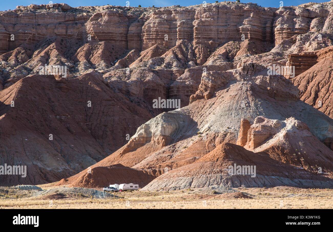 Sedimentary rocks form plateaus and canyons at the San Rafael Swell ...