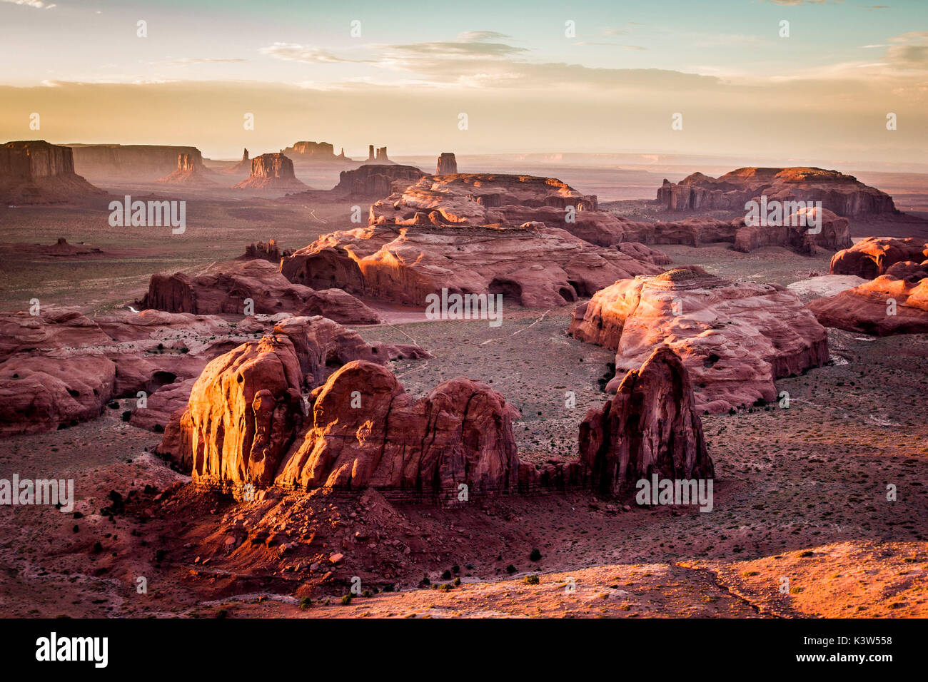 Utah - Ariziona border, panorama of the Monument Valley from a remote ...