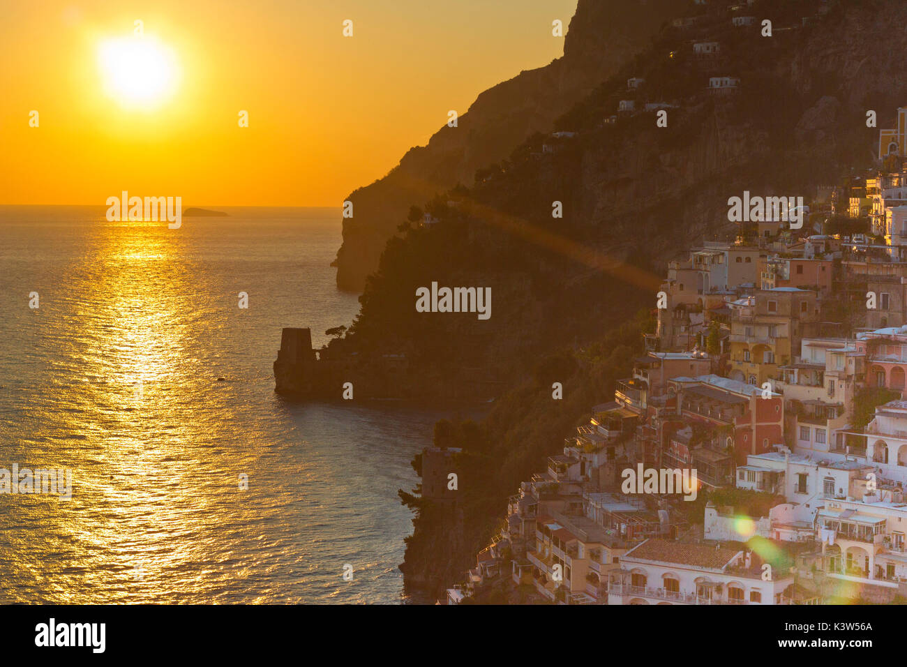 Positano, Campania, Amalfi Coast, Italy. Sunset Stock Photo - Alamy