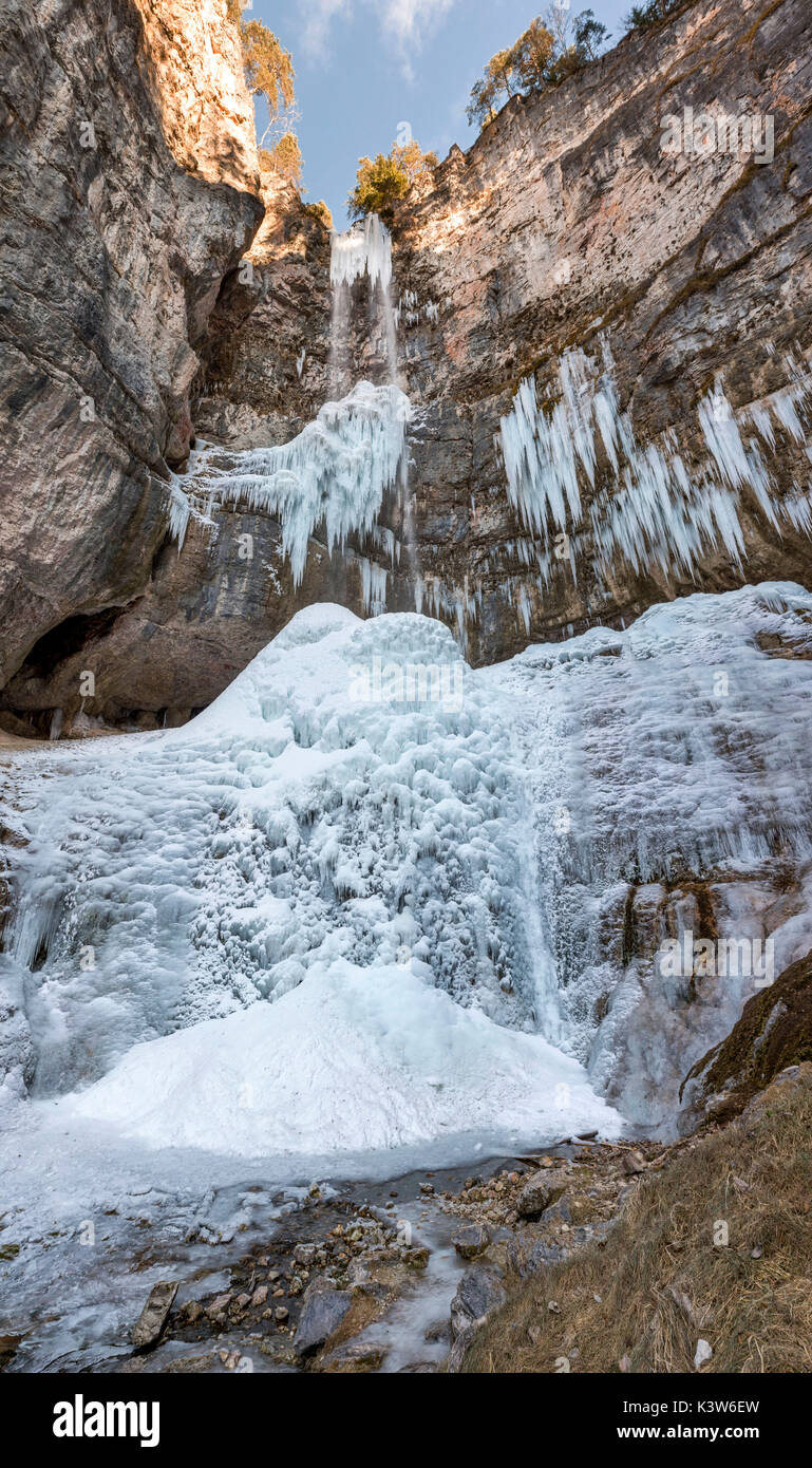 Italy, trentino south Tyrol, Non Valley, frozen waterfall from Tret ...