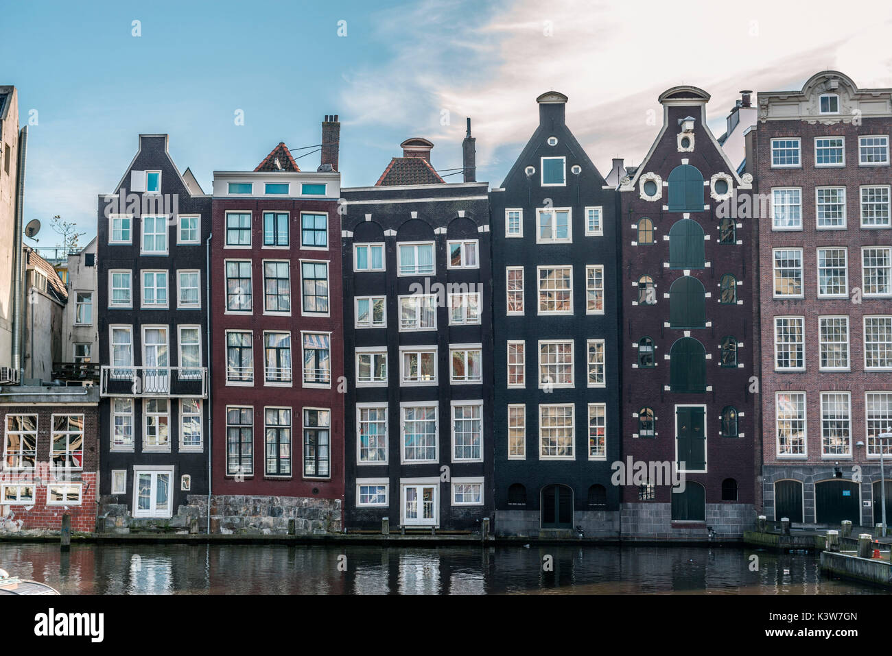 Amsterdam, the Netherlands, Europe. Traditional old buildings reflected ...