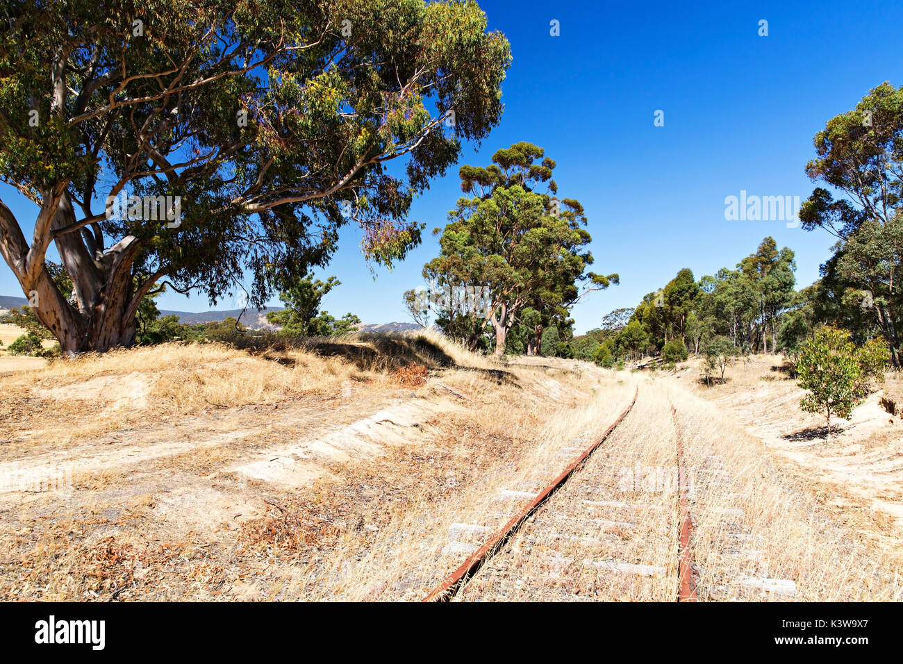 Old disused railway track in the Pyrenees Region of Victoria Australia ...