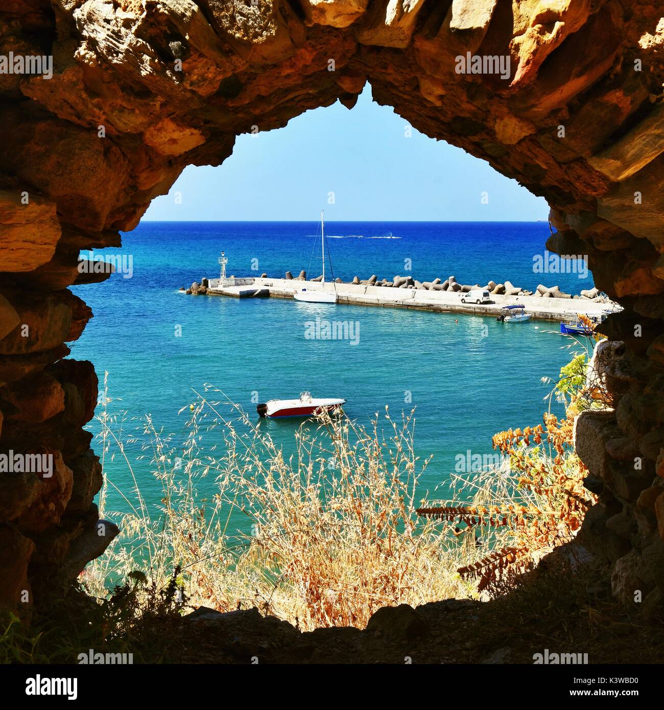 Traditional beautiful Greek village of Panormos on the island of Crete ...