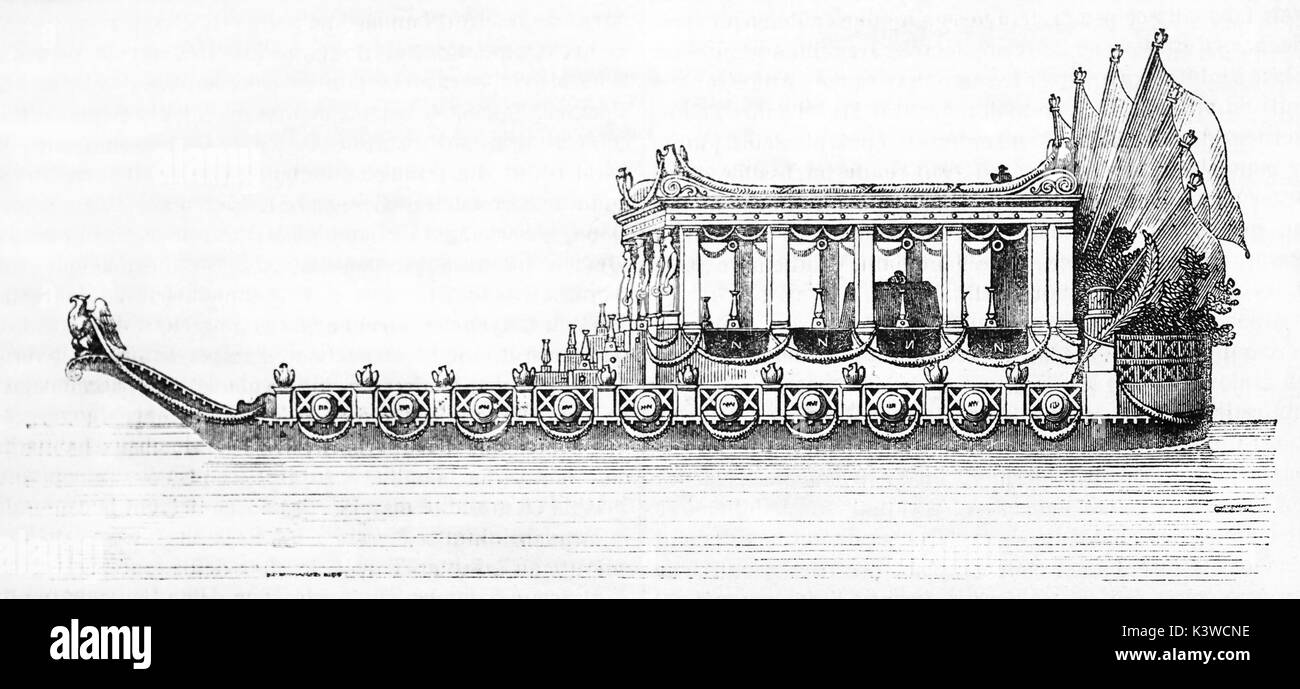 Old illustration of funeraryy boat for Napoleon coffin transport in ...