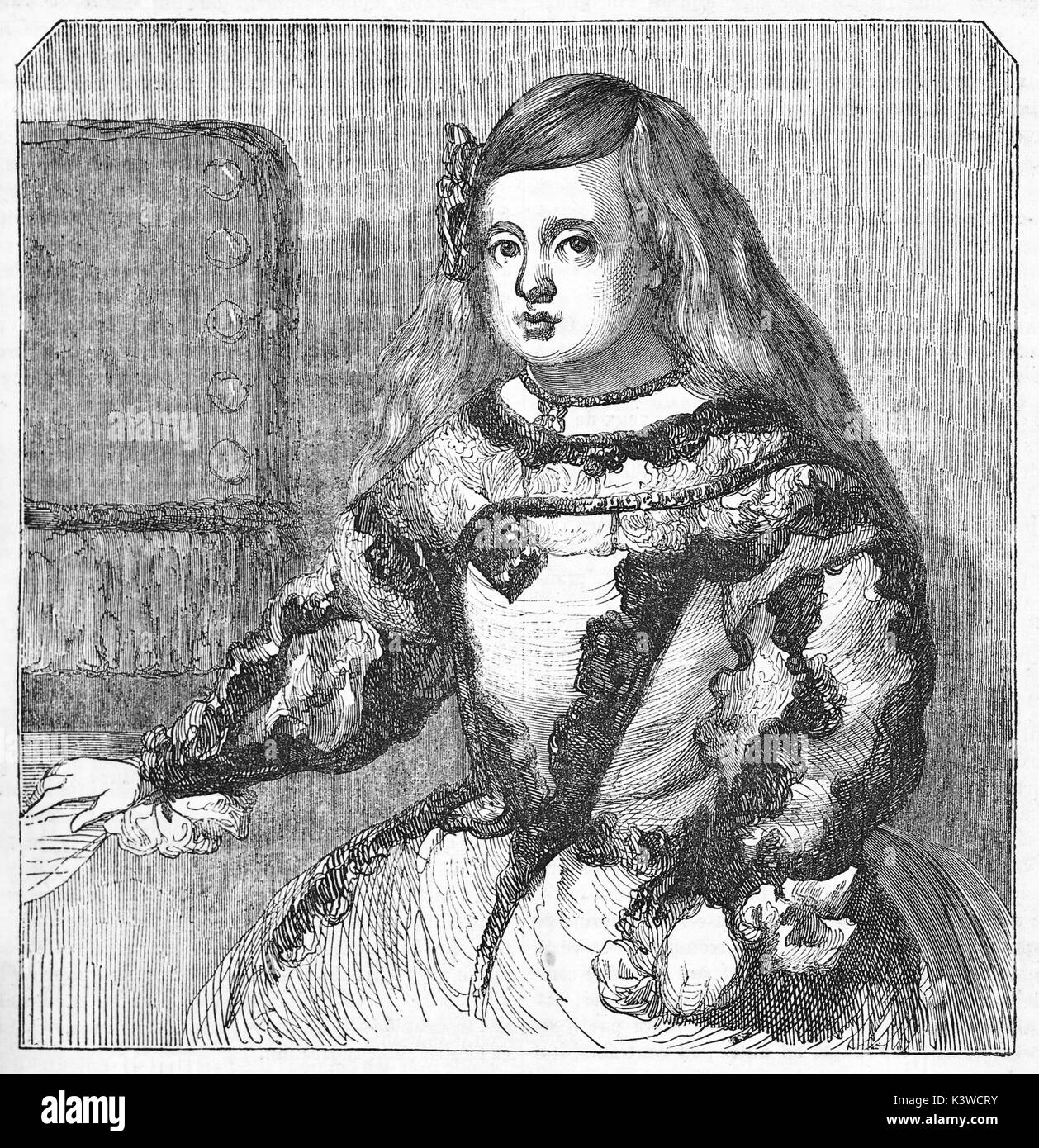 Old engraved portrait of Infanta Margarita (Margaret-Teresa of Spain ...