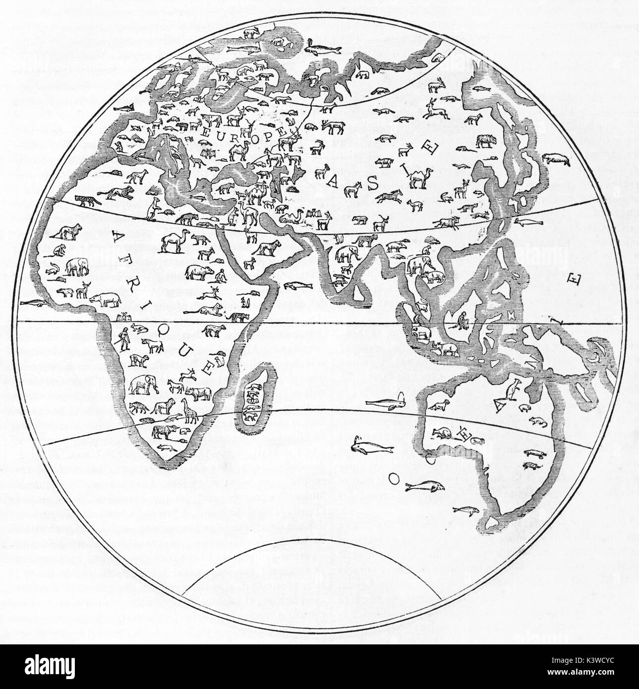 Old map of mammals: eastern emisphere. By unidentified author ...