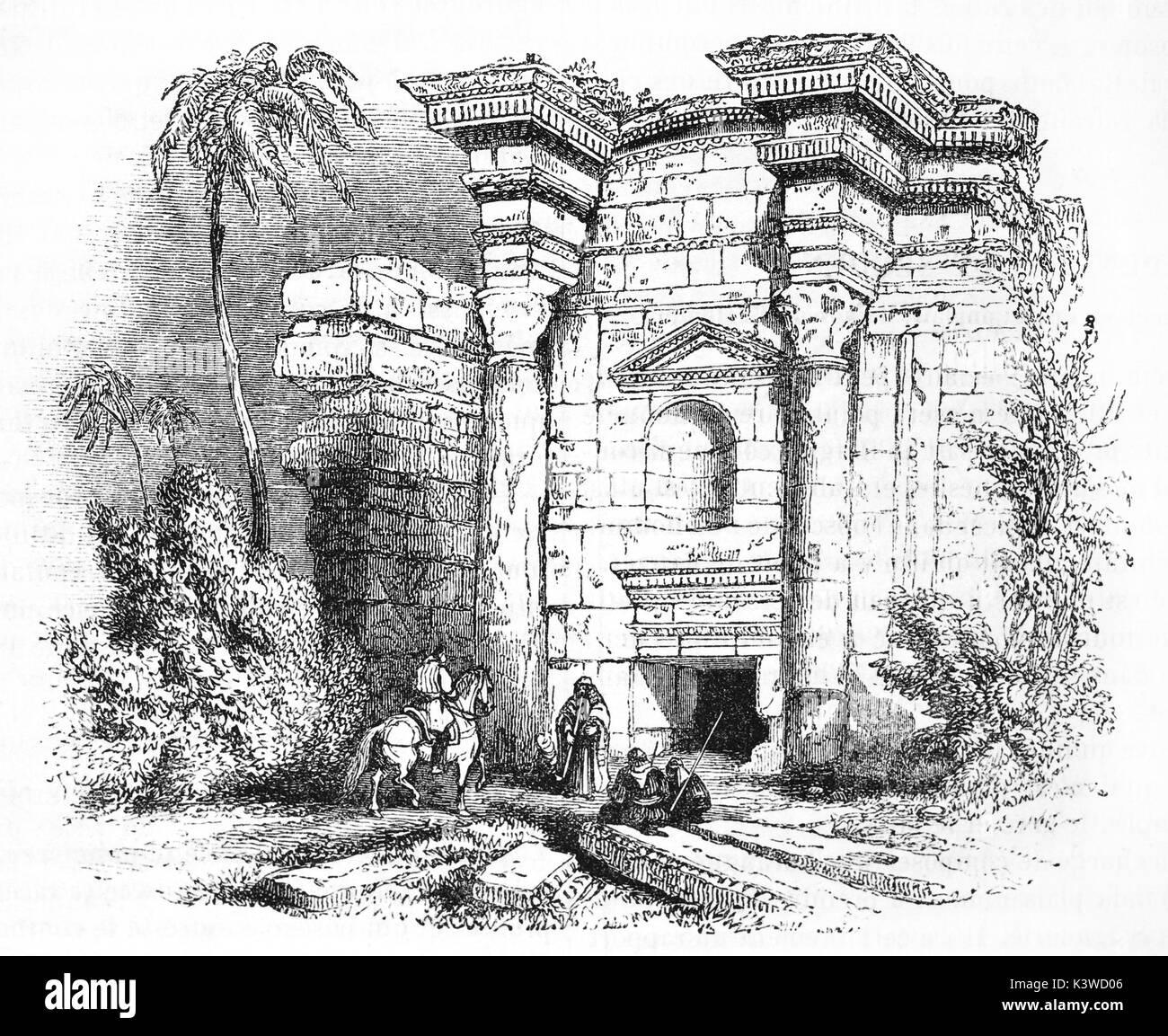 Old illustration of a Roman mausoleum in Amman. By unidentified author ...
