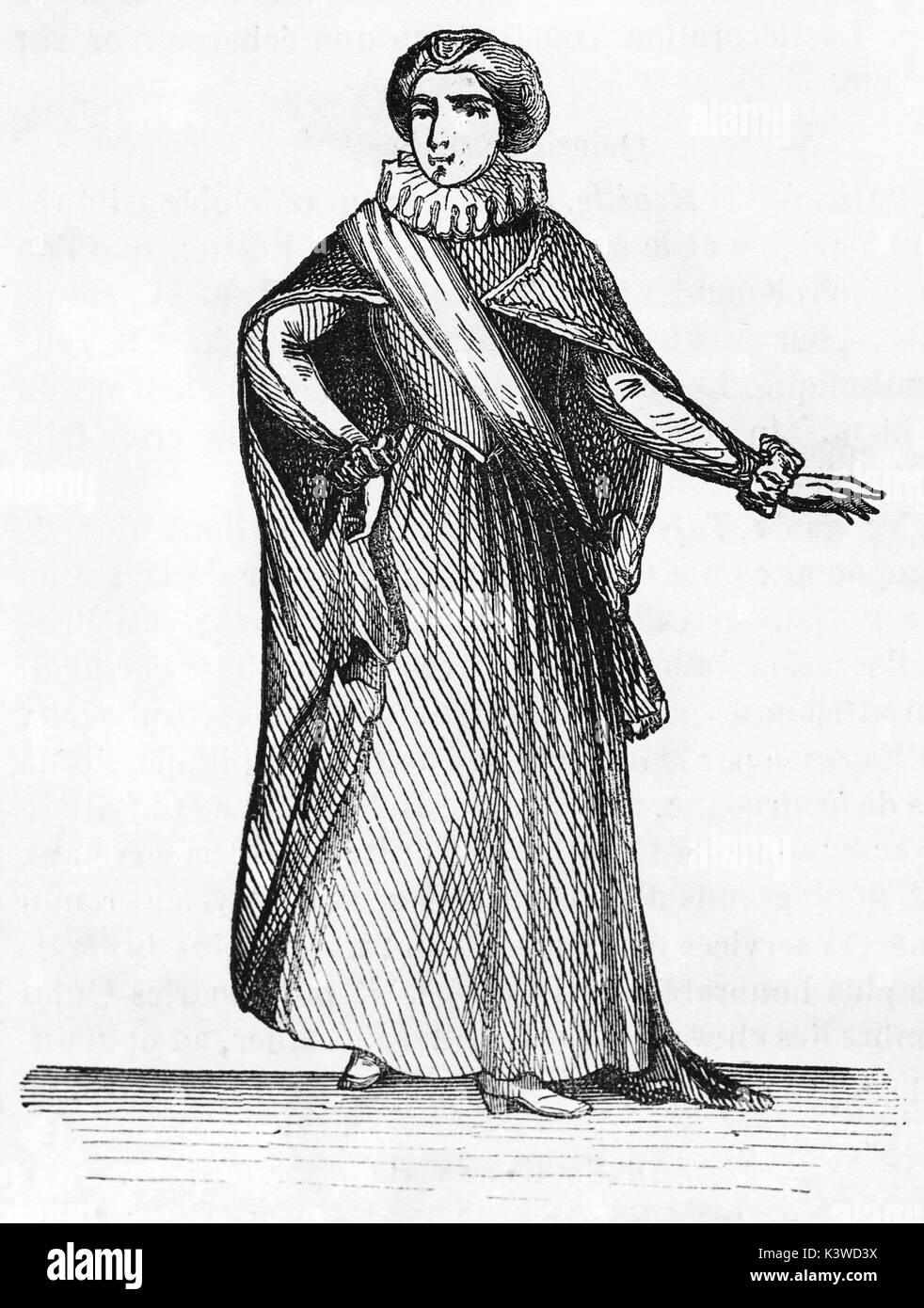 Old illustration of Scarf knight's Spanish costume in 1390. By ...