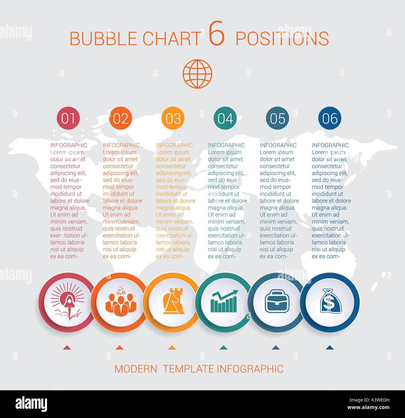 Charts business infographic step by step 6 positions colorful bubbles ...