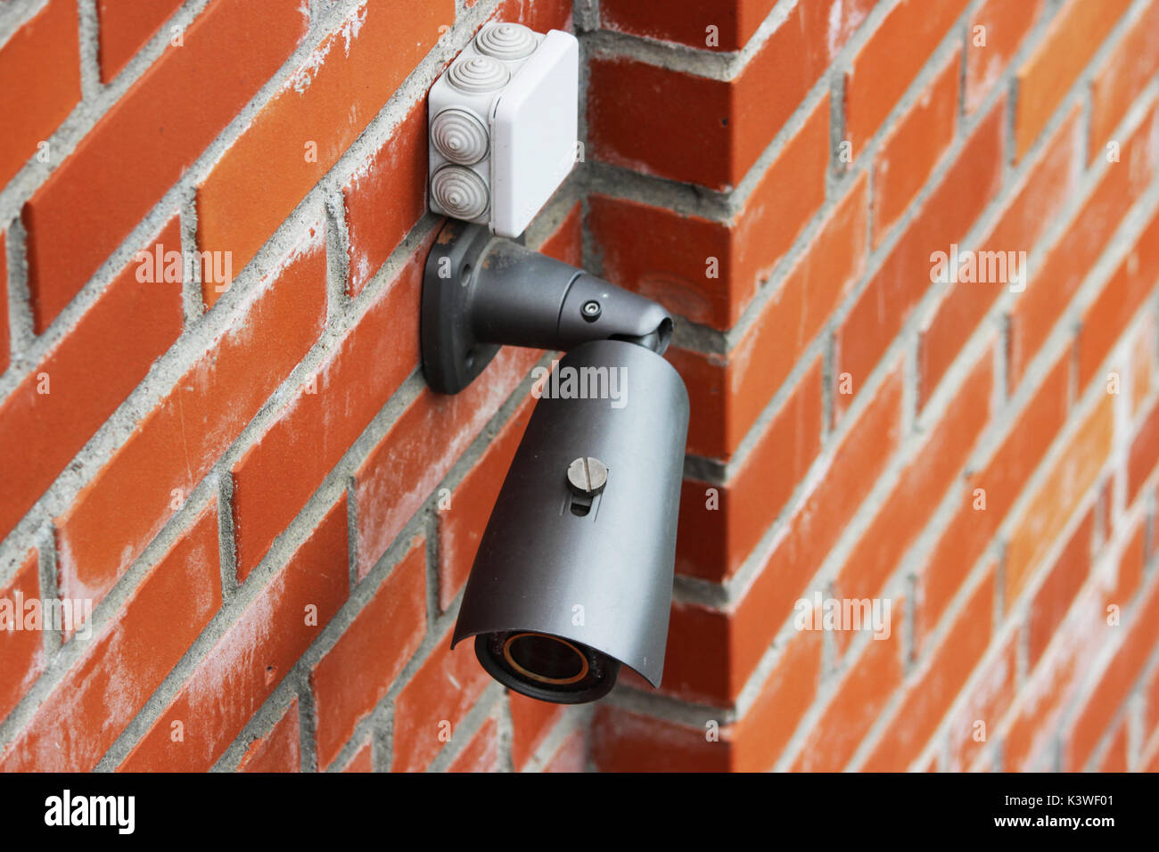 A video camera on a red brick wall protects the territory from the ...