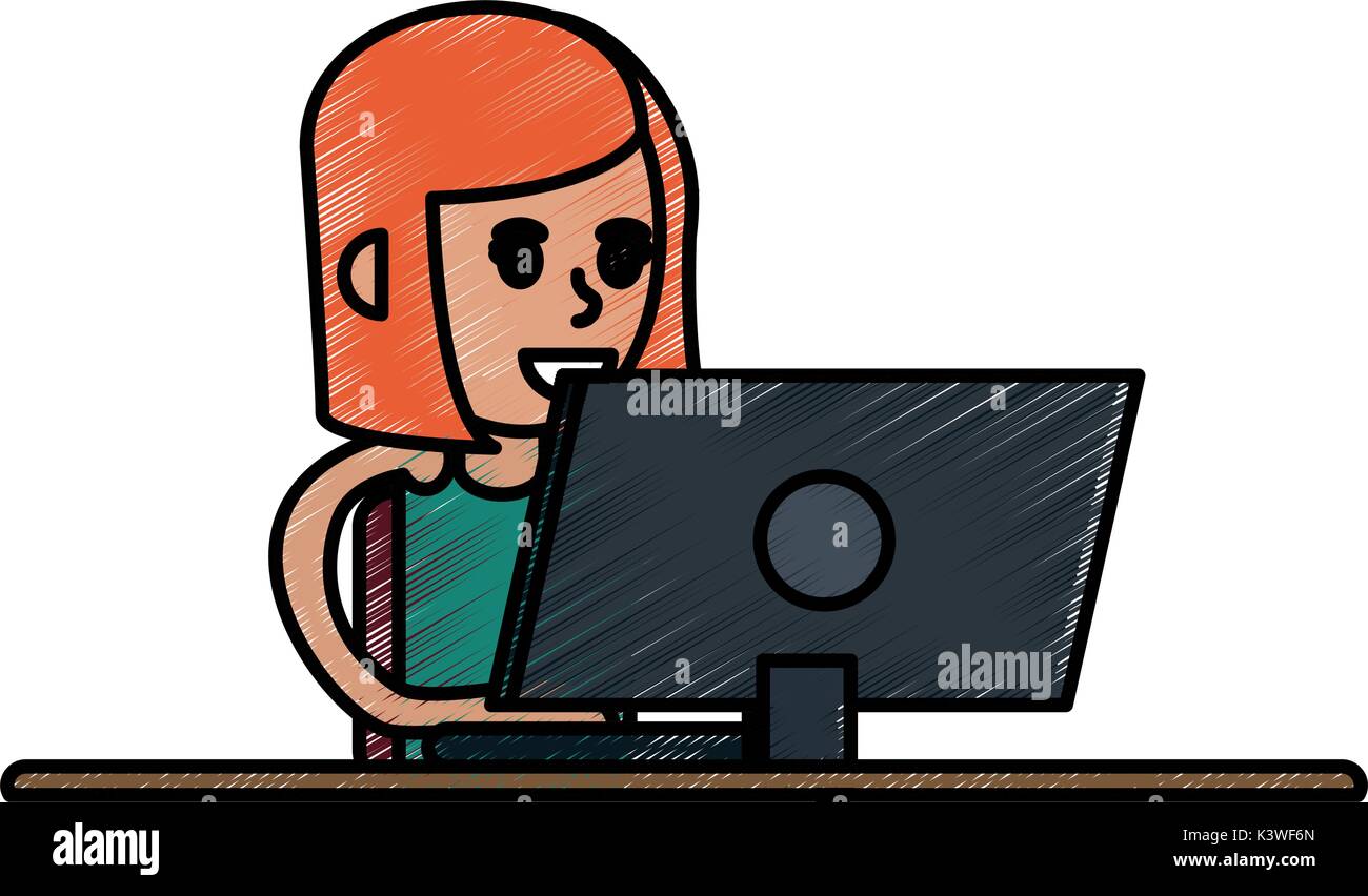 Isolated computer and girl design Stock Vector Image & Art - Alamy
