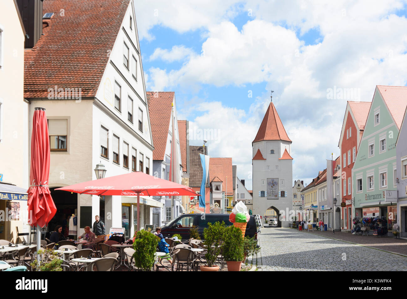 square Stadtplatz, city gate Unteres Tor (Lower Gate), Aichach ...