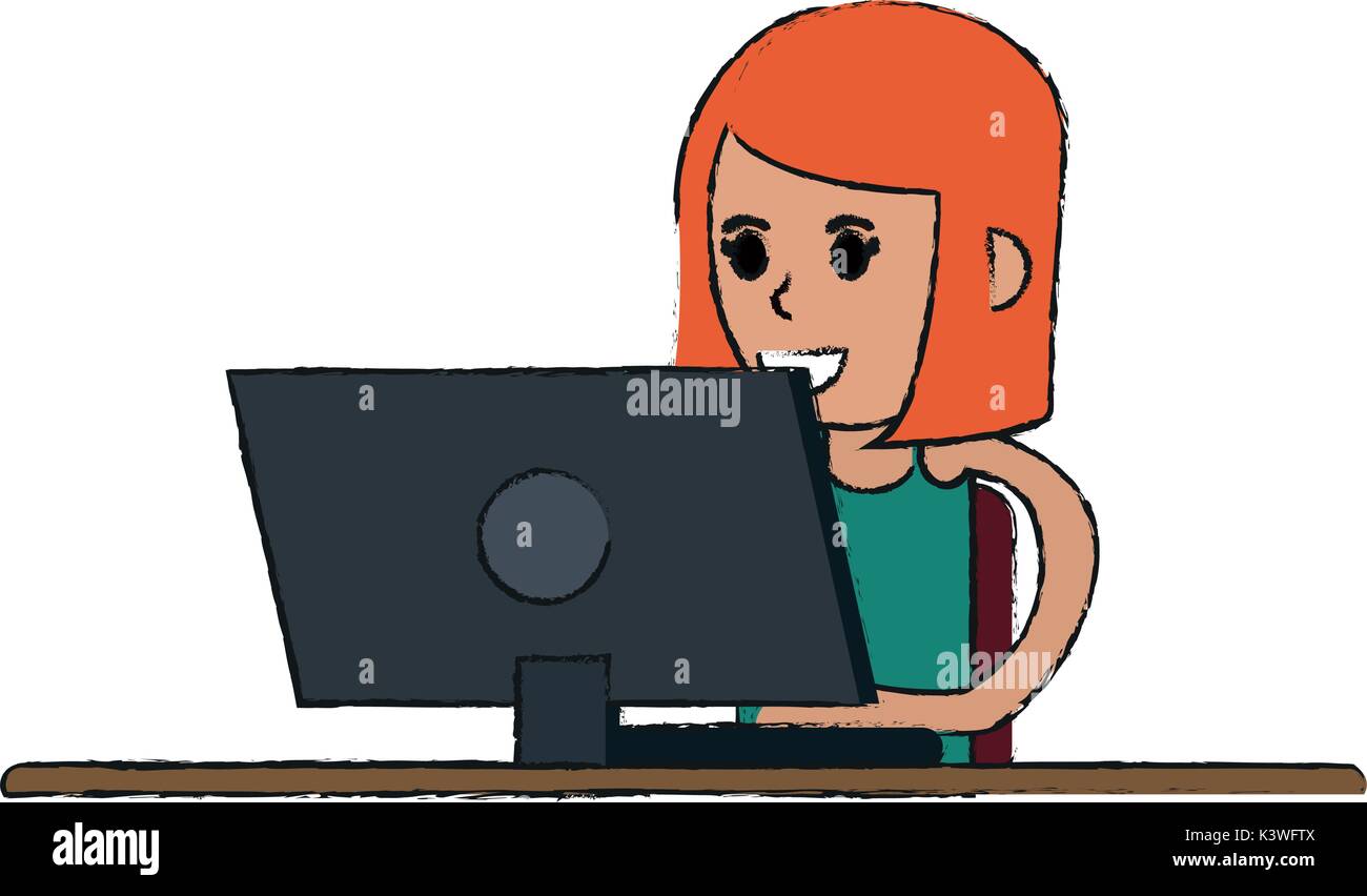 Isolated computer and girl design Stock Vector Image & Art - Alamy