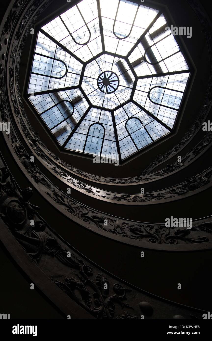 The octagonal glass roof window above the spiral stairs, Vatican City ...
