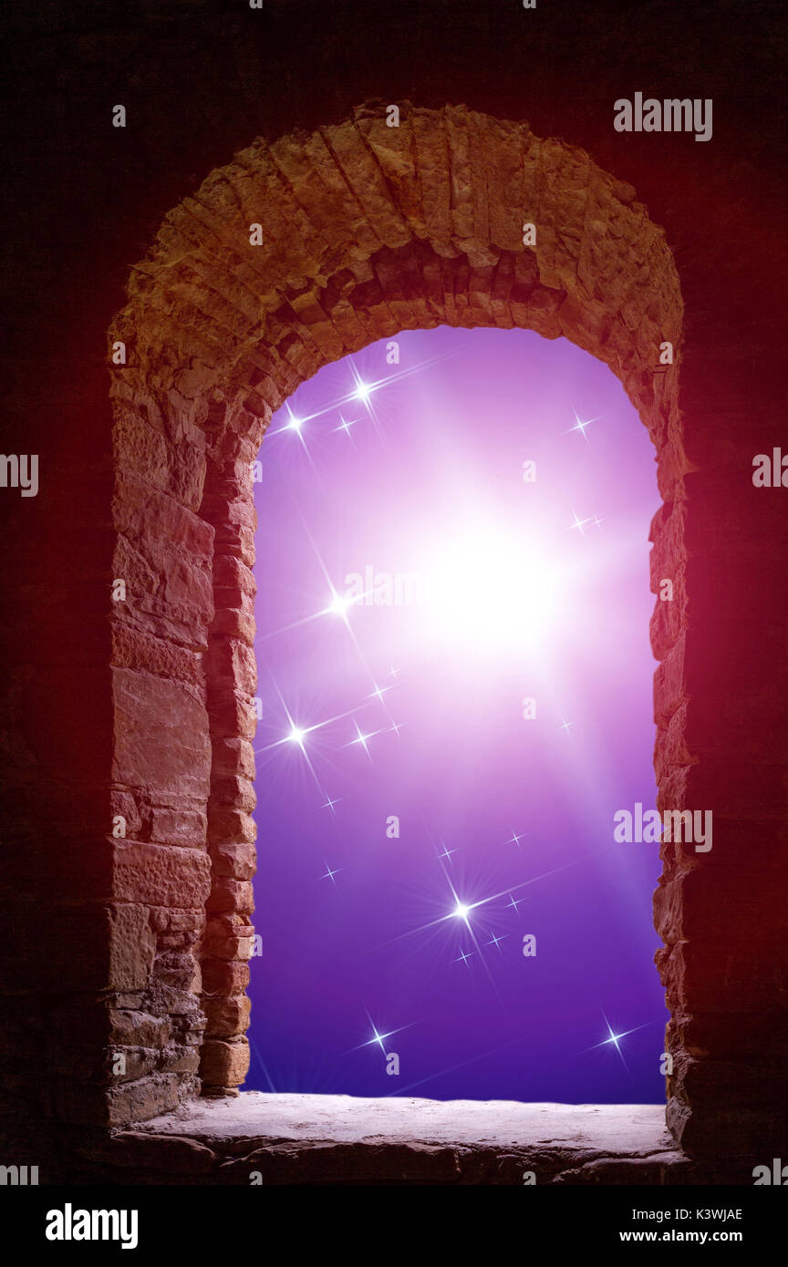 The sky with stars and some supernova star visible through an old ...