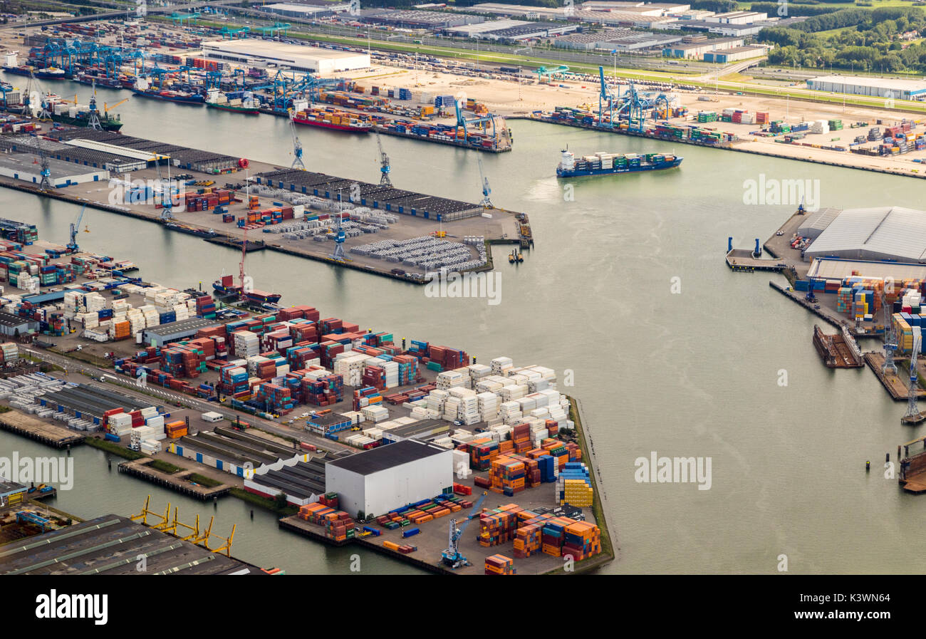 ROTTERDAM, THE NETHERLANDS - SEP 3, 2017: Aerial view of a sea ...