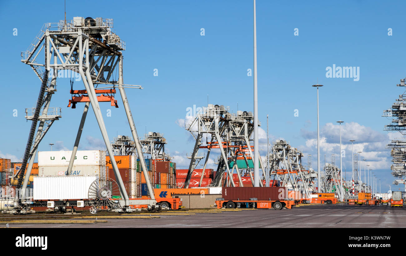 ROTTERDAM, NETHERLANDS - SEP 2, 2017: Automated Guided Vehicles moving ...