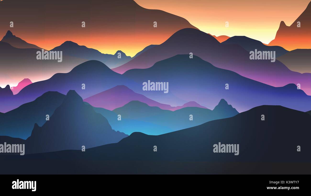 Sunset or Dawn Over the Mountains Landscape - Vector Illustration Stock ...