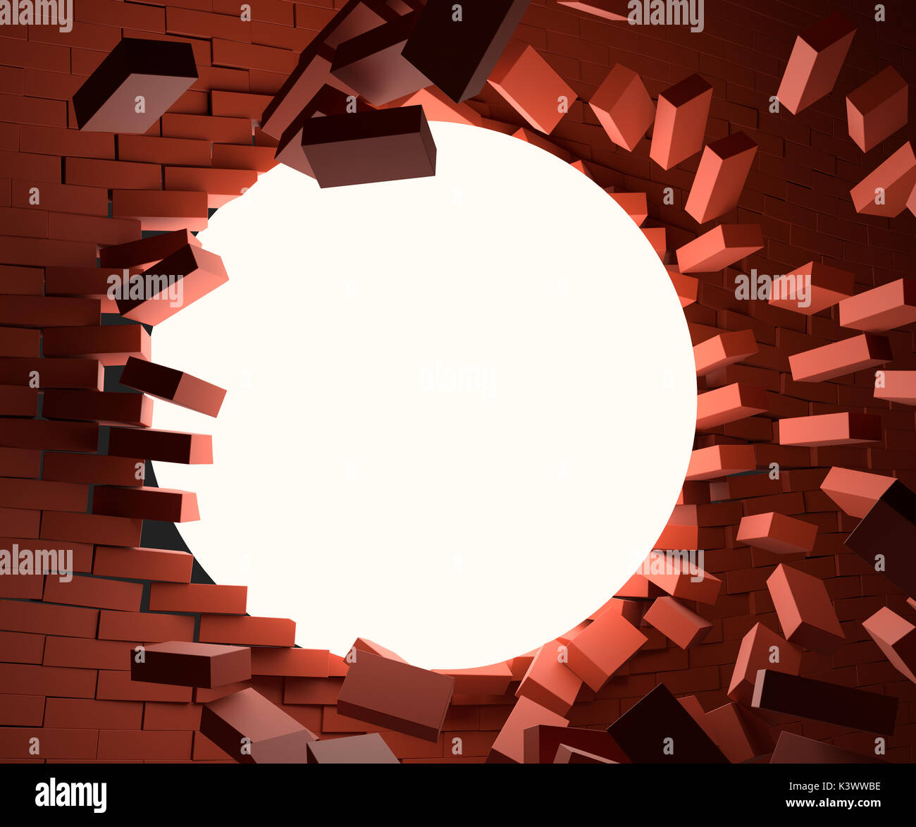 A glowing ball smashed the brick wall Stock Photo - Alamy