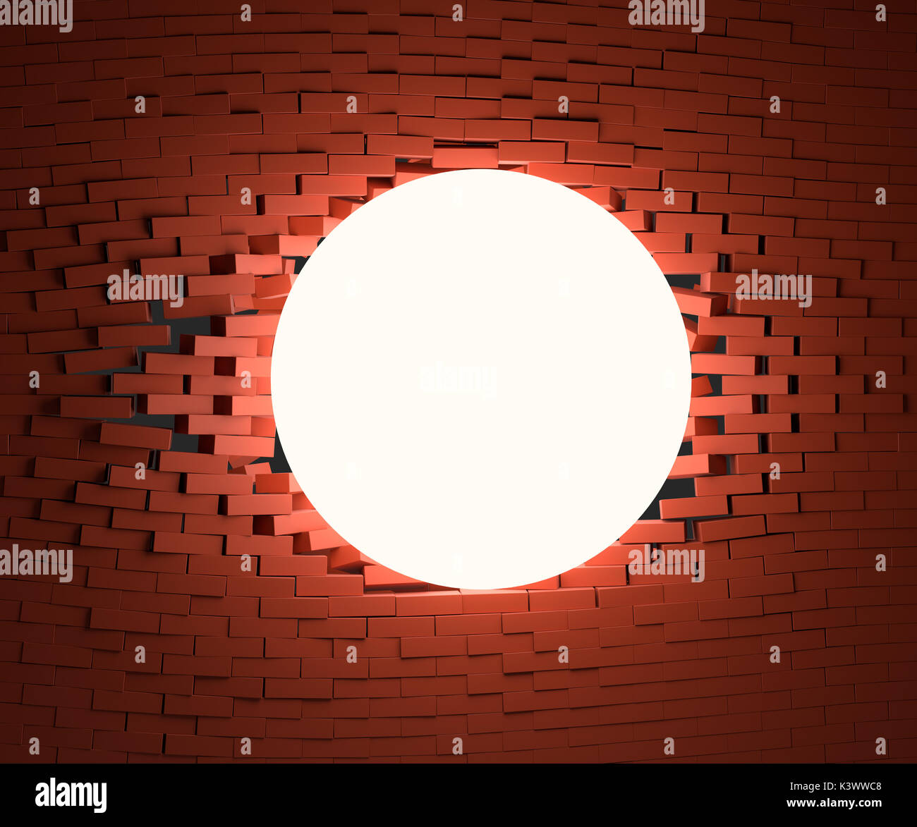 A glowing ball smashed the brick wall Stock Photo - Alamy