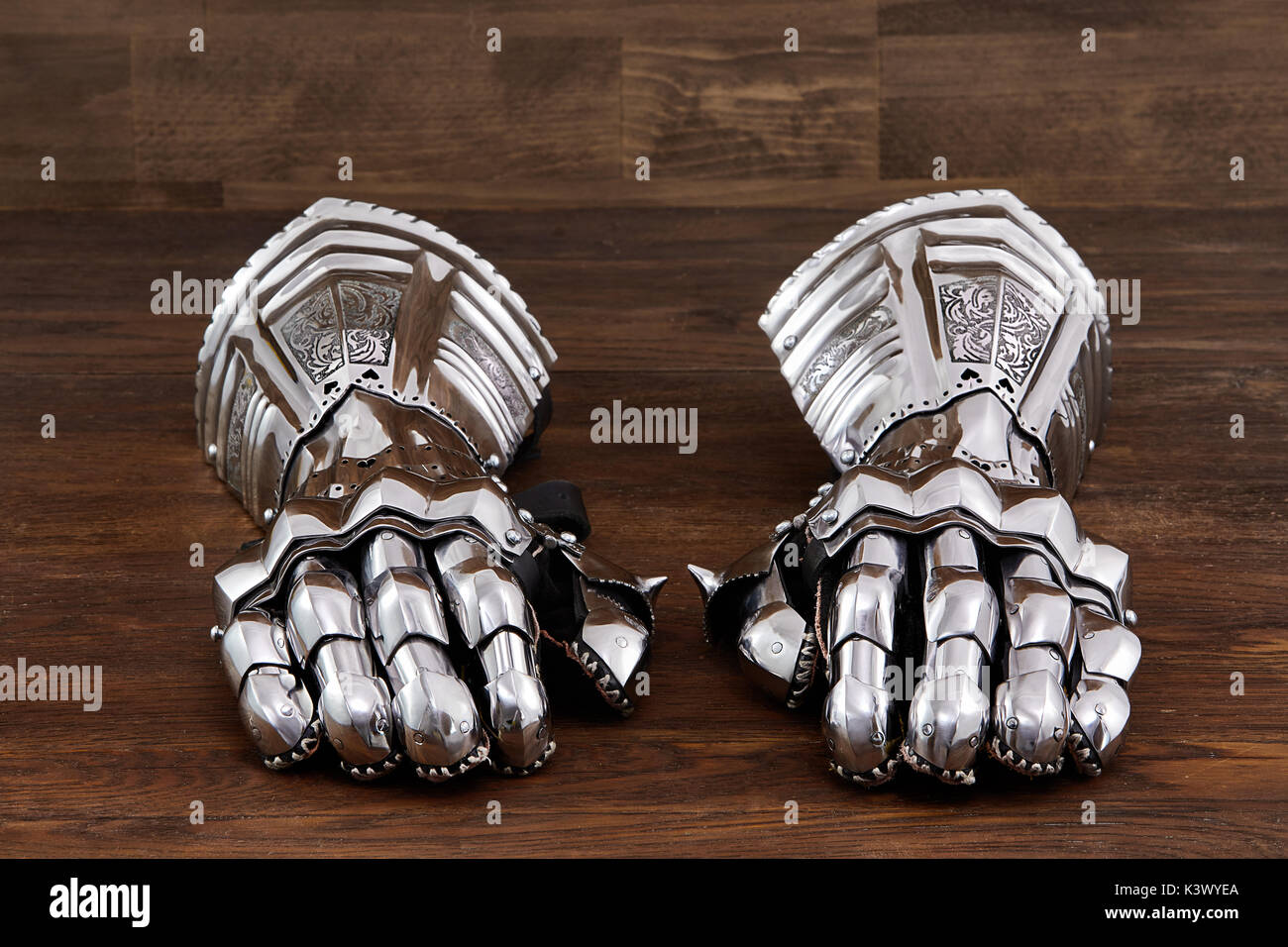 Medieval armor gloves, gloves detail of steel armor Stock Photo - Alamy