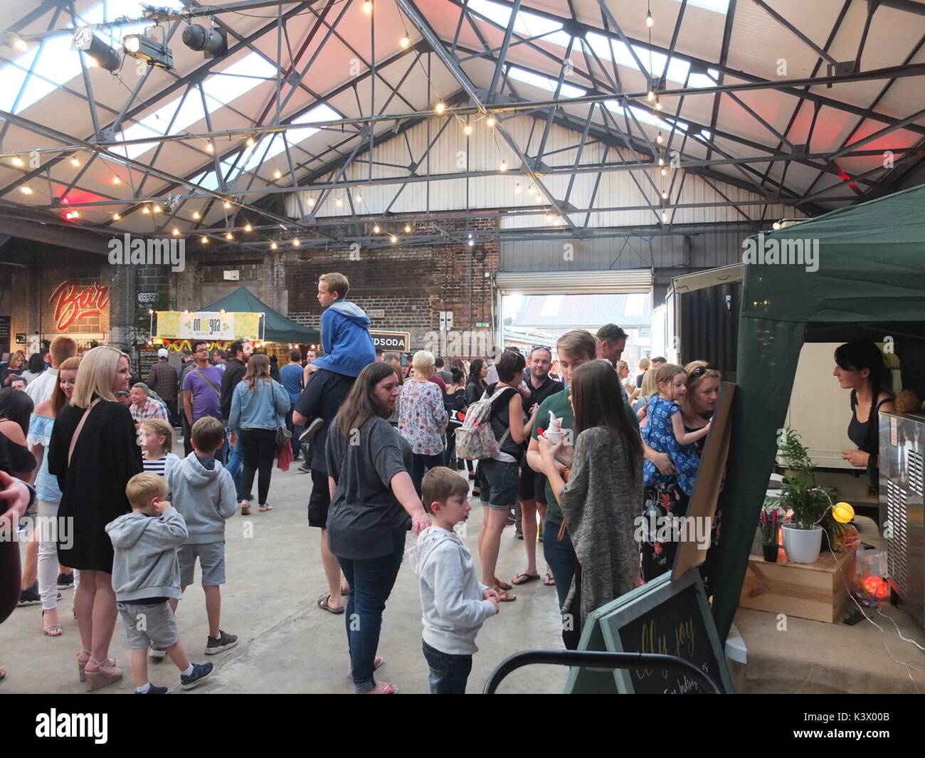 Hipsters and families attending Peddler Night Market, a popular monthly ...